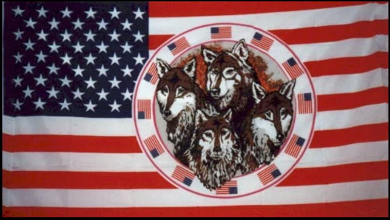 USA with 4 wolves flag 5ft x 3ft – Flagseller