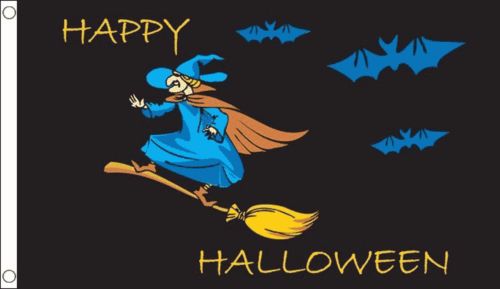 Witch and broom halloween flag 5ft x 3ft – Flagseller
